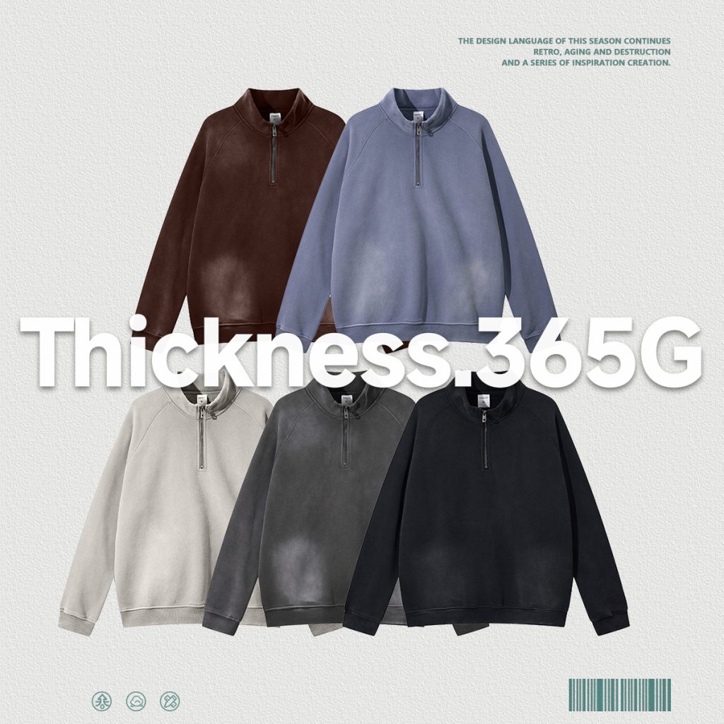 #1265 Fleece 365gsm Quater Zipper Spary Wash Sweatshirt | Hongyu Apparel